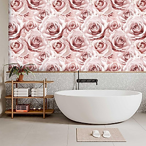 Abyssaly Pink Floral Peel and Stick Wallpaper, 17.7" X 118" Rose Flower Contact Paper for Girls Room Decoration, Removable Self Adhesive Wall Paper Modern Home Decor