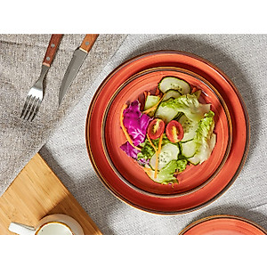 ONEMORE 30 oz Pasta Bowls and 8.5 inch Salad Plates Bundle - Microwave, Oven and Dishwasher Safe - Red