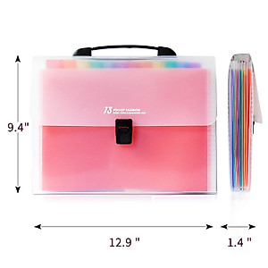 13 Pocket Portable Expanding File Folders, Accordion File Document Organizer with dividers for Any Paper and Document - Rainbow