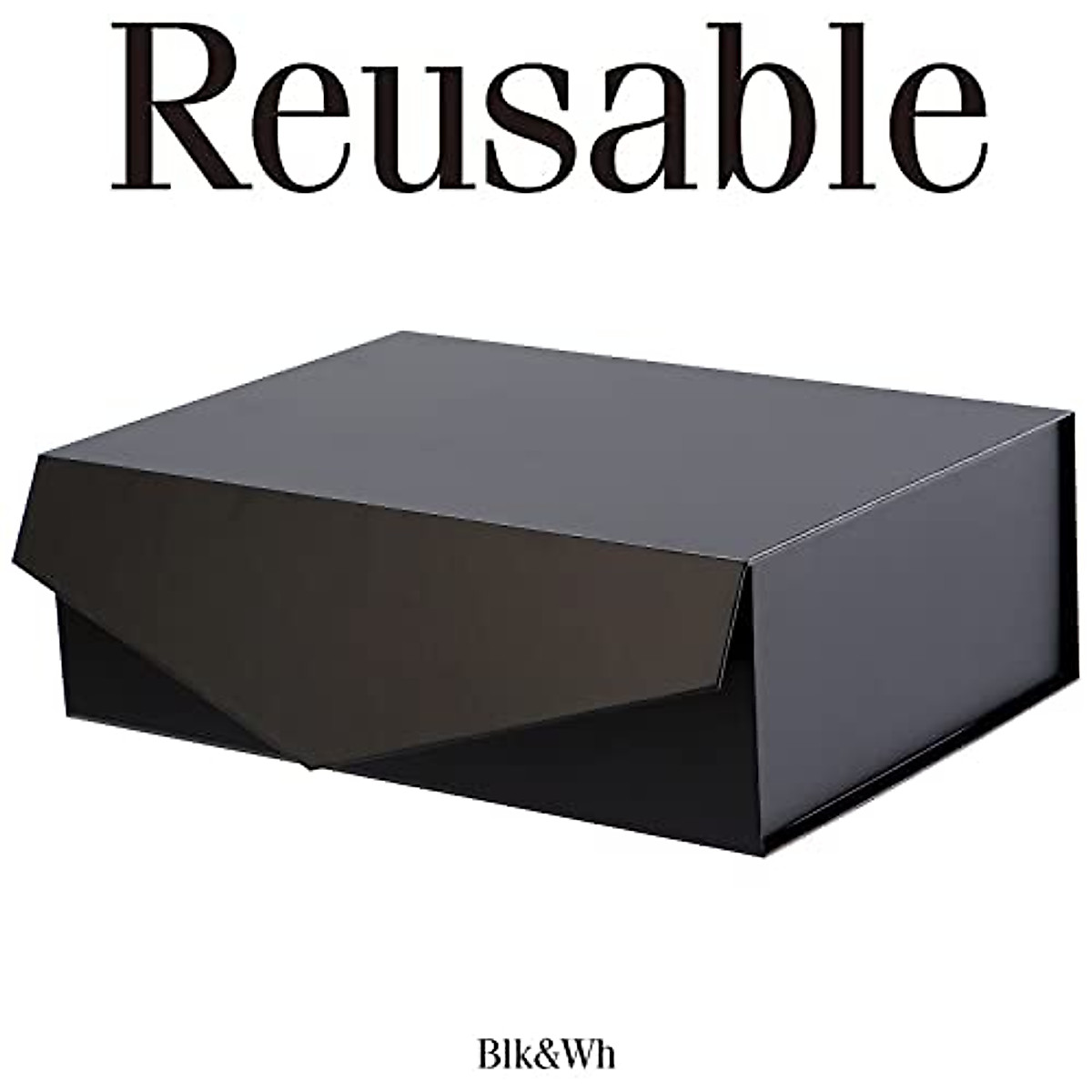 BLK&WH Gift Box 11.5x8.1x3.8 Inches, Black Gift Box with Lid, Large Gift Box, Magnetic Gift Box, Groomsman Box (Matte Black)