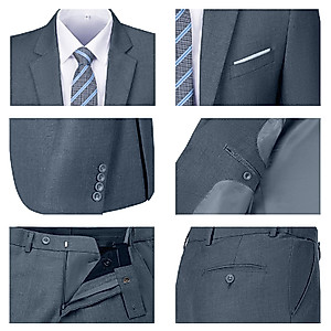Men's 2 PCS Suits Slim Fit 2 Button Solid Formal Business Suit Prom Wedding Blazer Tux Jacket and Pants Dark Gray XS