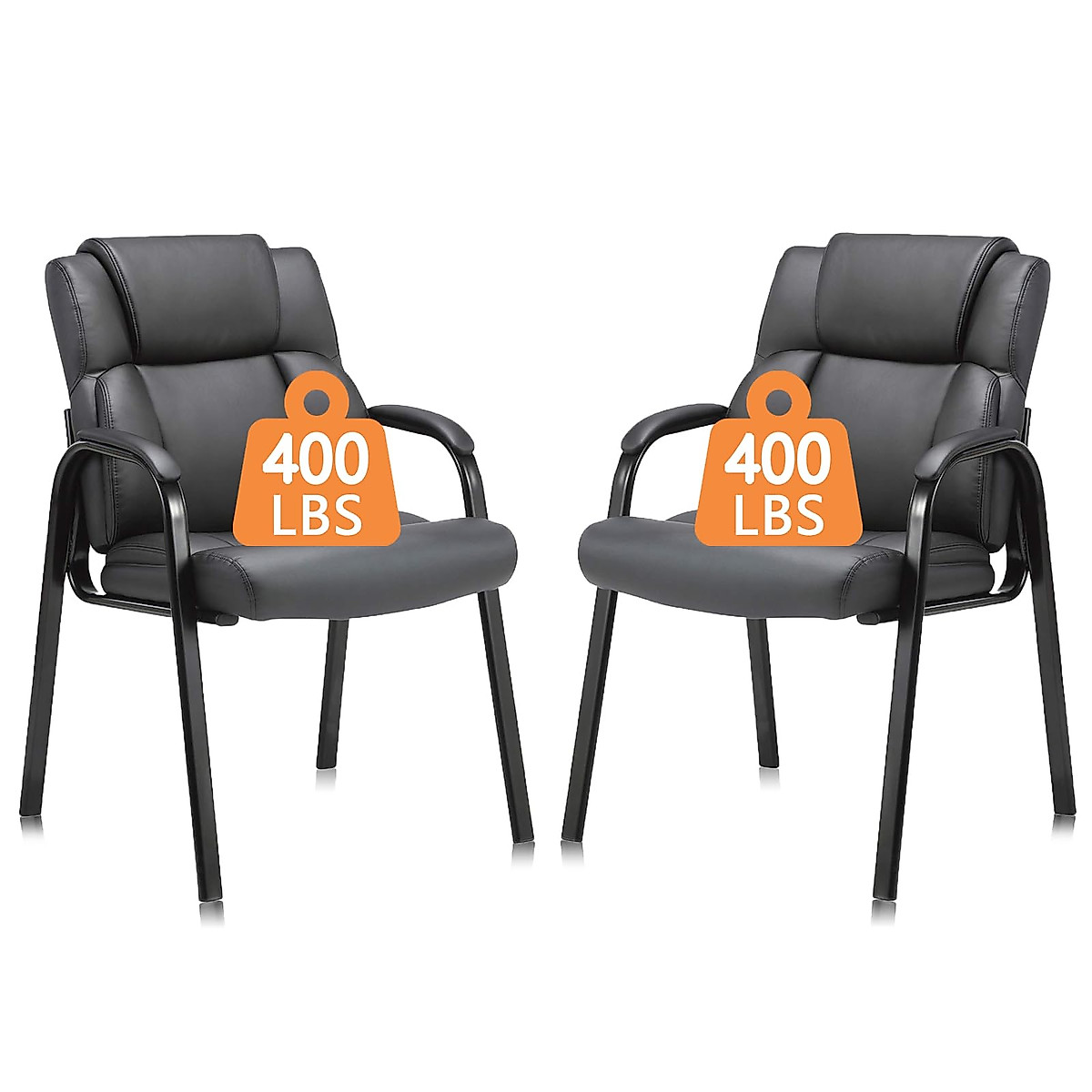 CLATINA Heavy Duty Guest Chair with Padded Armrests, Executive Leather Soft Reception Chair 400lbs Capacity for Office Conference Waiting Meeting Room, Black (2 Pack)