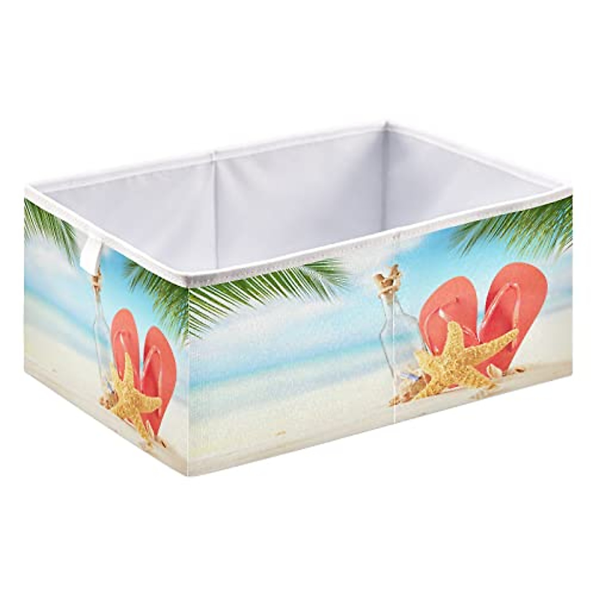 ALAZA Foldable Storage Bins, Empty Glass and Flipflops on Beach Storage Boxes Decorative Basket for Bedroom Nursery Closet Toys Books