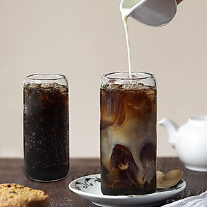 Fenspeed 2pcs Glass Cups with Lids and Straws Beer Can Drinking Glasses Set 20oz Iced Coffee Glasses Reusable Travel Tumbler Cup for Boba Smoothie Juice