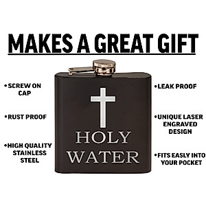 Rogue River Tactical Funny Holy Water Stainless Steel Hip Flask Premium Matte Black Makes a Great Gift For Him Dad Father Gag Joke Gift