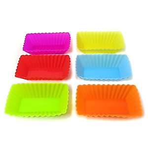 Honbay 12PCS Silicone Rectangular Reusable Cake Cup Sets Baking Cups Nonstick Liner Molds Cupcake Baking Molds for Making Muffin, Chocolate, Bread (83 x 46 x 20mm)
