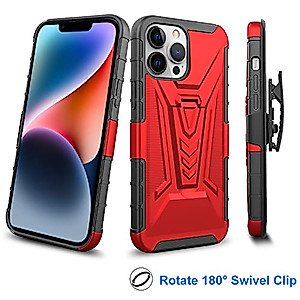 Ailiber Compatible with iPhone 14 Pro Phone Case, iPhone 14Pro Case with Screen Protector, Swivel Belt Clip Holster with Kickstand, Heavy Duty Full Body Shockproof Cover for iPhone 14 Pro 6.1"-Red