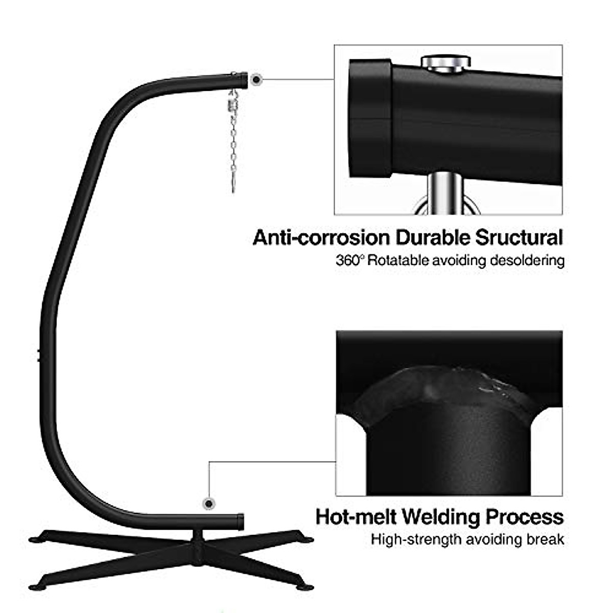 GREENSTELL Hammock Swing Stand,Hanging C-Stand with Buckle and Spring Hook, for Indoor,Outdoor,Sturdy Hanging Stand Max Load 150kg