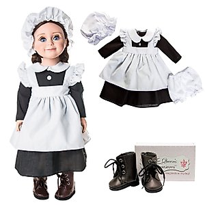 THE QUEEN'S TREASURES 18 in Doll Clothes and Accessories, 5 PC Kitchen Maid Uniform with Dress, Cap, Apron, Pantaloons. Includes Boots. Fits American Girl Dolls. Doll NOT Included