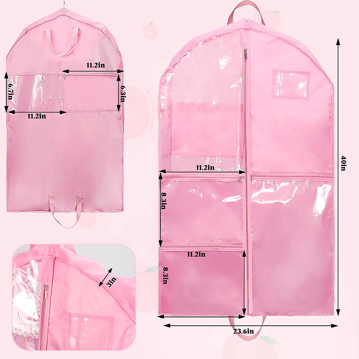 1Pack Dance Costume Bags Garment Bag 40" Waterproof Breathable Dance Costume Garment Bag for Competition Kids Clothes Bag with Zipper Pockets for Dance Costumes,Suit,Storage or Travel