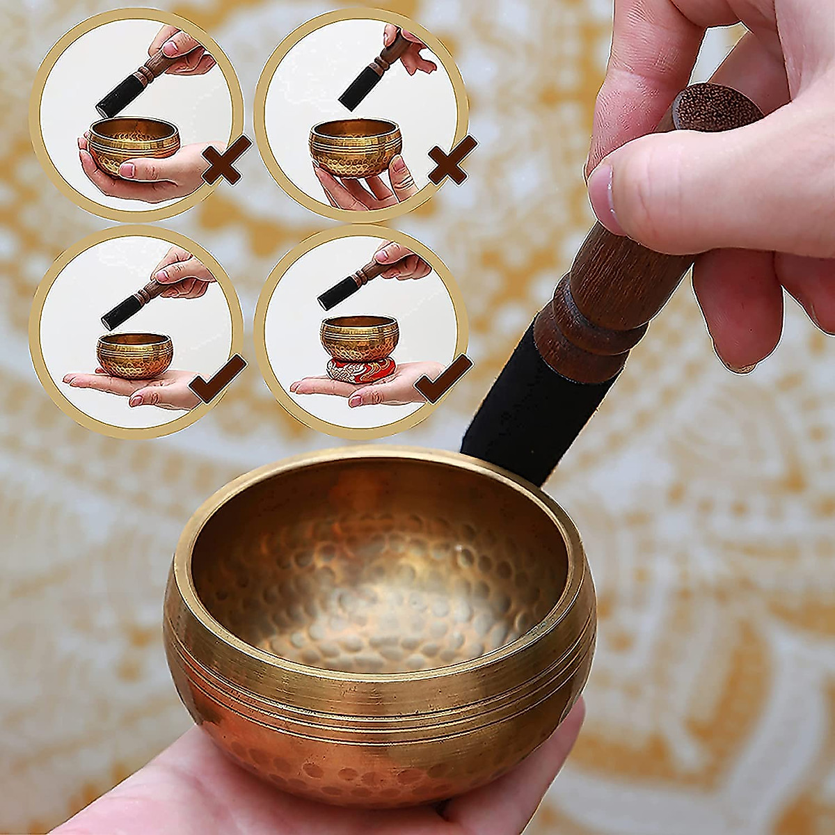 Tibetan Singing Bowl Set (3.2 inch) with Meditation Singing Bowl, Tingsha Cymbals for Healing, Yoga, Meditation, Mindfulness and Relaxation