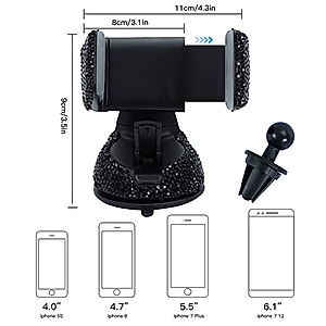 LOVYNO Bling Car Phone Holder,Bling Crystal Car Phone Mount , with One More Air Vent Base, Universal Cell Phone Holder for Dashboard,Windshield and Air Vent (White)