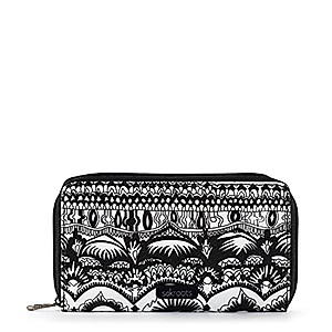 Sakroots Women's Cotton Large Zip Wallet, Black & White One World, One Size