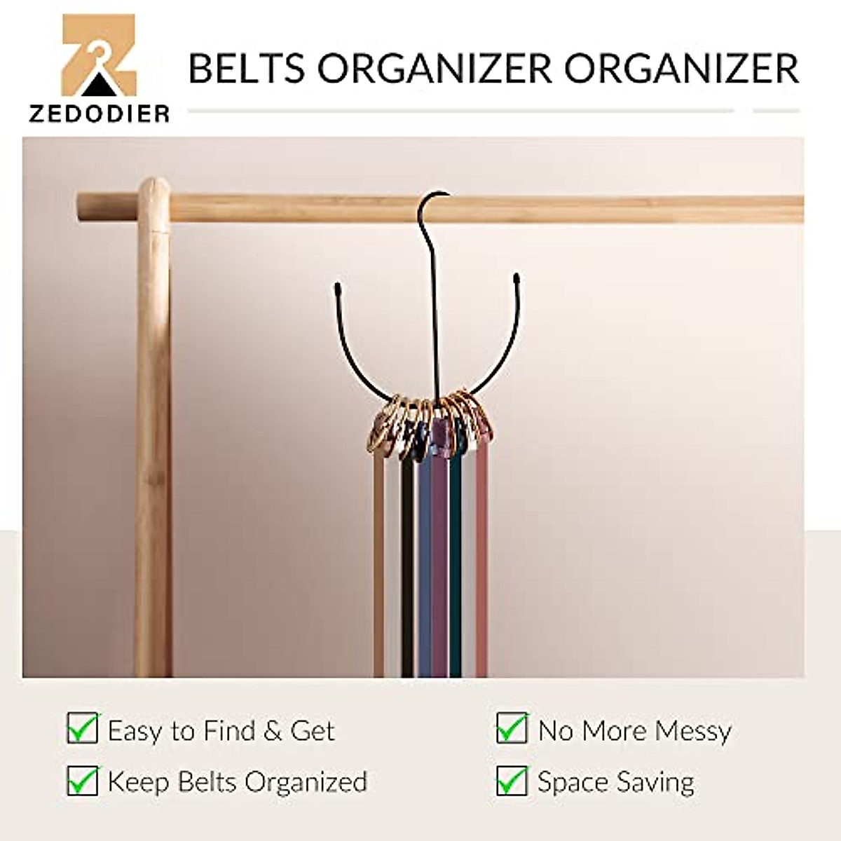 ZEDODIER Belt Hangers, Belt Rack Black Closet Accessories Organizers, Closet Organizer Hook Rack for Belt, Ties, Scarves, Camisoles, Hats, Bras, Shoes