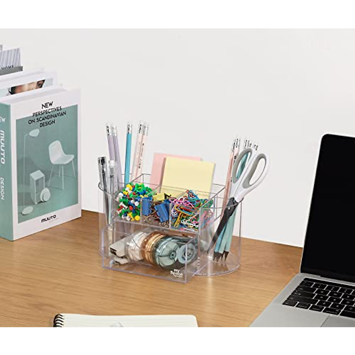 Desk Organizer Pen Holder Acrylic for Office Supplies and Desk Accessories Clear Office Organization Desktop Organizer for Room College Dorm Home School (Clear)