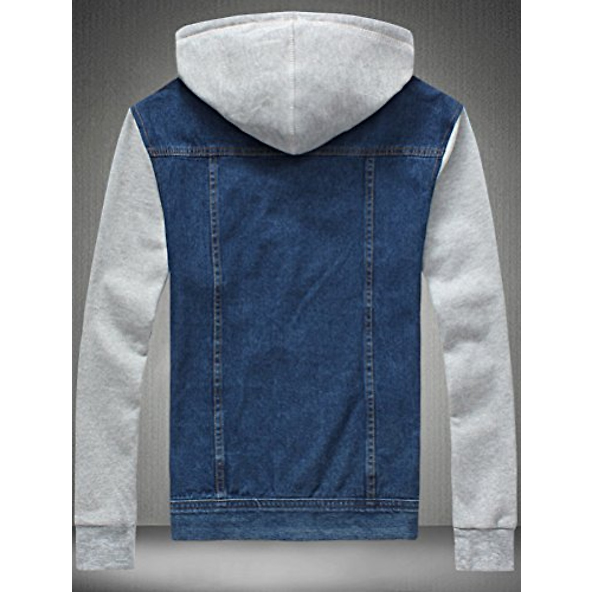 PASOK Men's Denim Hoodie Jacket Casual Slim Fit Button Down Jeans Coat Blue L