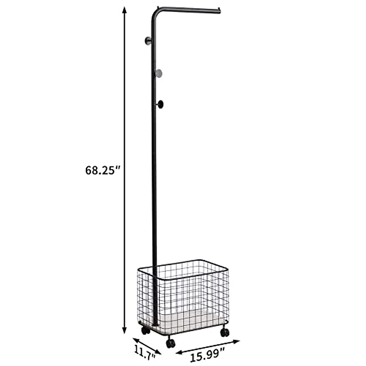 DOEWORKS L-Style Laundry Rolling Basket Cart with Clothes Hanging Bulter and Wheels, Laundry Hamper Sorter for Lavatory with Hanging Bar, Black