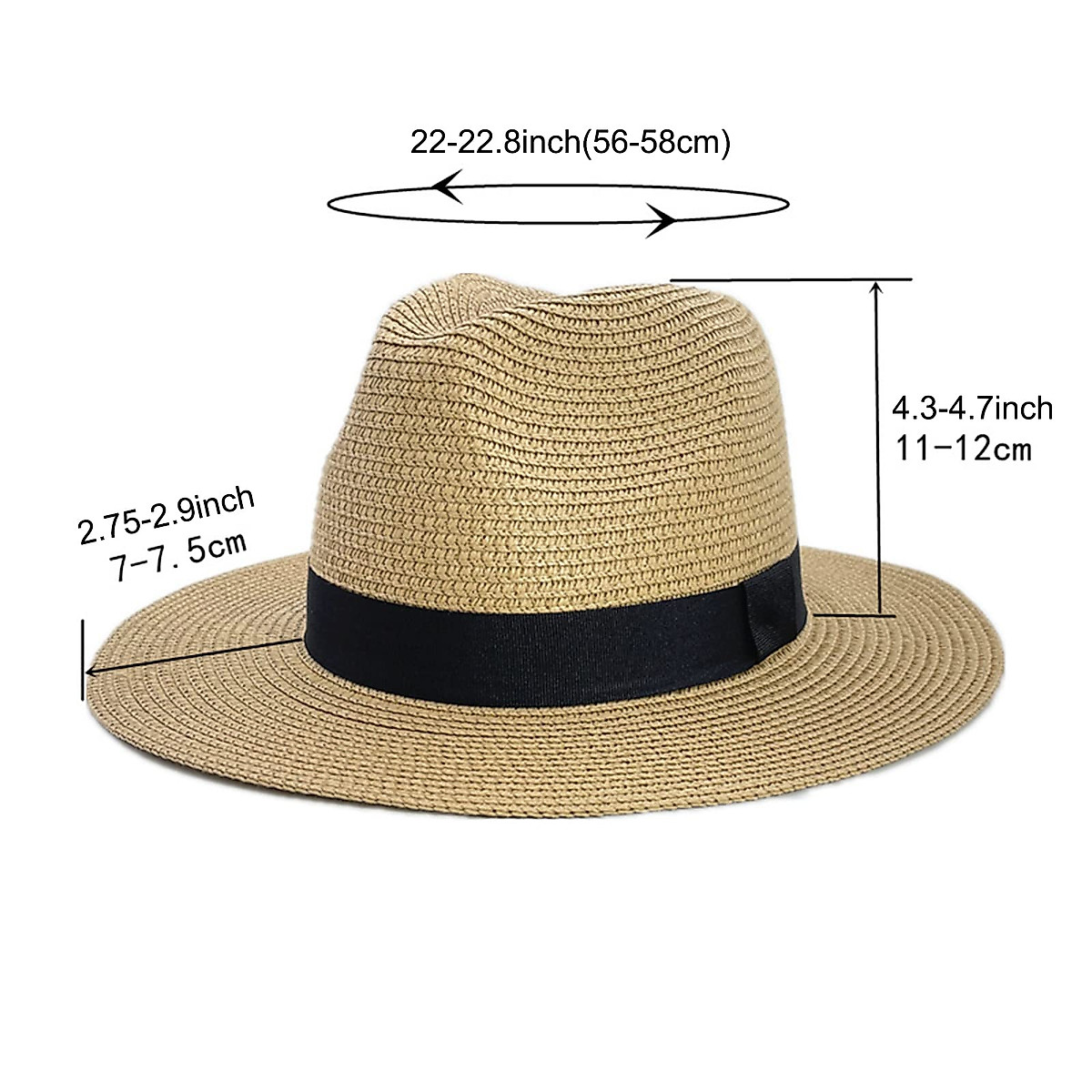 3 Pieces Straw Fedora Wide Brim Panama Hat Summer Beach Sun Hat for Women Men Multicolor