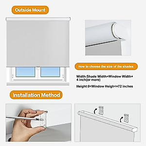 Persilux Roller Window Shades Cordless Window Blinds (37" W x 72" H, Light Grey) 100% Blackout Roller Shades UV Protection Energy Saving Shades for Home, Bedroom and Office, Easy to Install