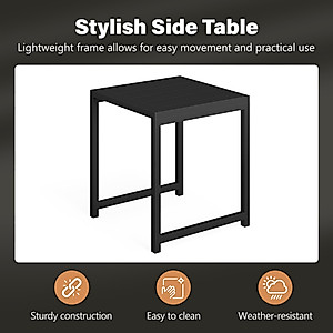 Solaste Aluminum Outdoor Patio Side Table, Water-Resistant Metal Patio Side Table with Slatted Top, Square Outdoor End Tables for Deck Garden Poolside, Black