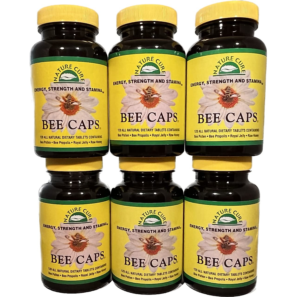 Nature Cure Original Bee Caps in Brown Bottles - 6 Bottles - 120 Count Each Bottle