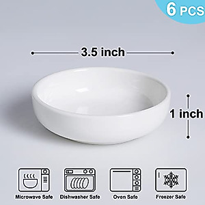 Auanlay Ceramic Dipping Bowls Set of 6, Soy Sauce Dish, 3 Oz Dip Bowls, Mini Pinch Bowls, Sauce Cups, Small Serving Bowls for Side Dishes, Condiment, Prep, Sushi, Appetizer, Seasoning, White