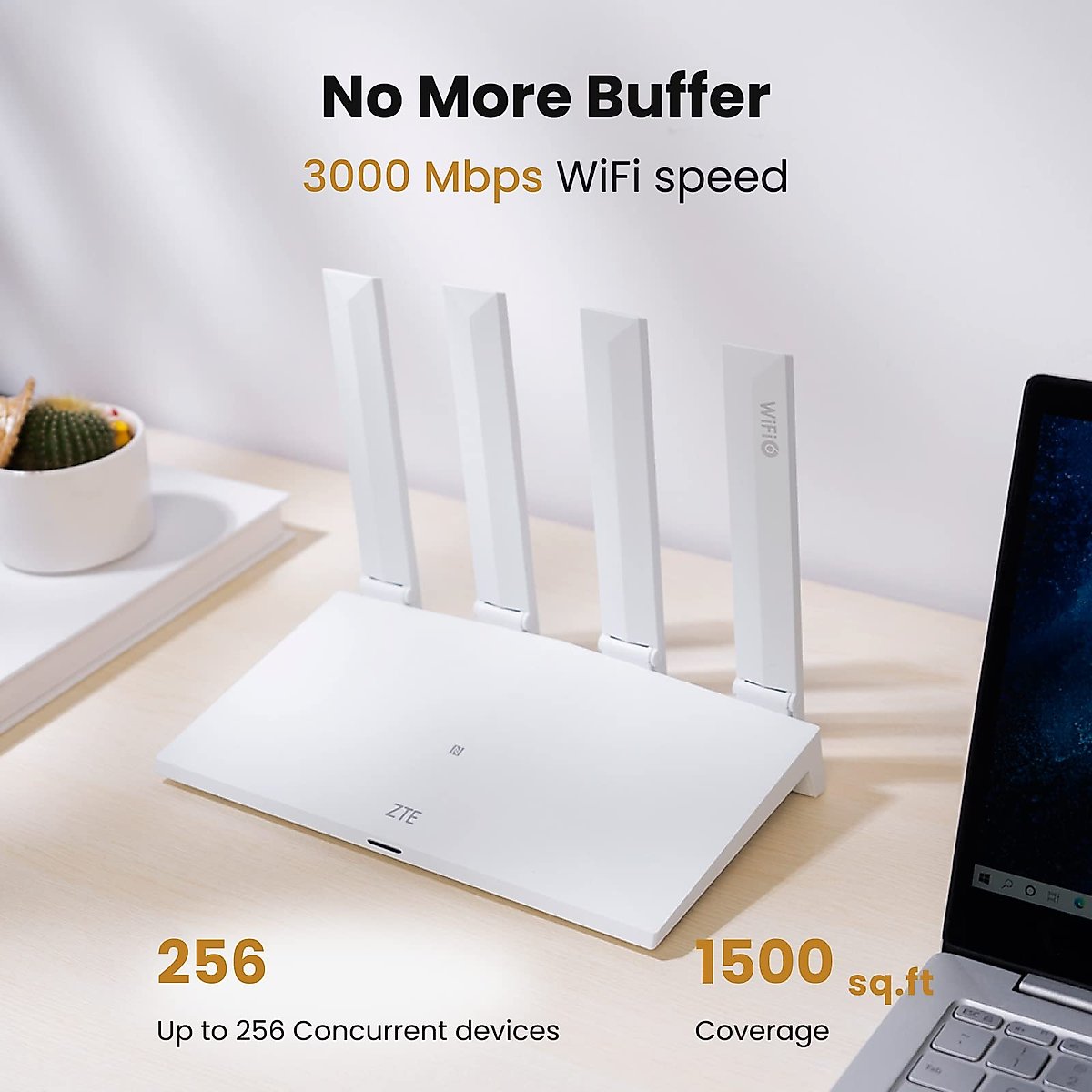 ZTE Ax3000 Pro WiFi 6 Router – Dual Band Router for Wireless Internet, Speed up to 3 Gbps, Supports Guest WiFi, Parental Controls, QoS, NFC Connection, Router with Large Coverage for Gaming Streaming