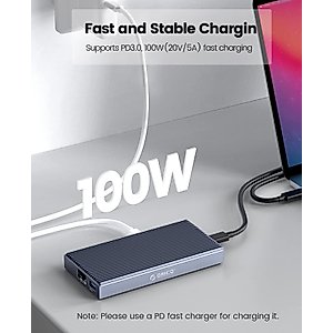 USB C Docking Station with M.2 NVMe SSD Enclosure, ORICO 9-in-1 USB-C Hub Adapter with NVMe Slot(Up to 4TB), PD 100W, 3 x 10Gbps USB3.1 USB-A, Type-C, 4K HDMI, TF/SD, Ethernet RJ45, Audio