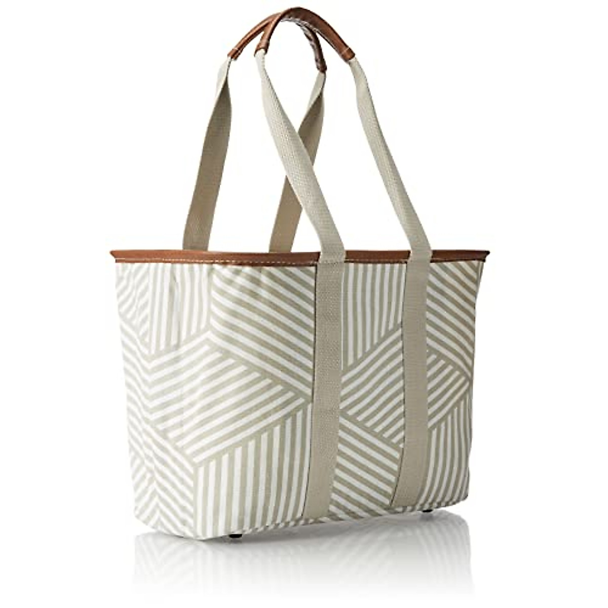 CleverMade Canvas Tote Bag - Reusable Collapsible Basket, Durable Heavy Duty LUXE Grocery Shopping Bag, Geometric Taupe , 20L