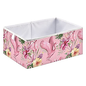 xigua Pink Flamingo Birds Storage Cube Foldable Storage Bins, Closet Shelves Organizer Fabric Storage Baskets for Clothes, Toys, Books, Office Supplies (Rectangular)