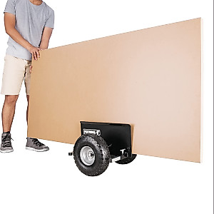 Drywall Cart - Lumber, Wood Paneling, and Plywood Carrier Holds up to 600lbs - Door Dolly with 10-inch Inflatable Wheels by Pentagon Tools (Black)
