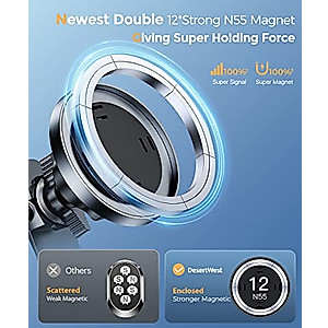 DesertWest Magsafe Car Mount [Upgraded 12*N55 ParaMagnet] Hands Free Magnetic Phone Holder for Car Vent 360° Adjustable, Compatible with Magsafe Case, iPhone 14 13 12 Max/Plus/Pro