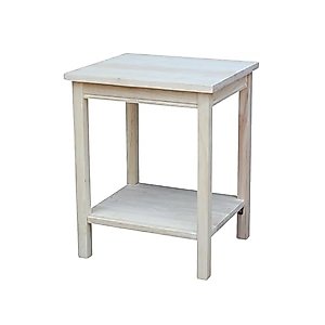 Portman Accent Table Solid Parawood Unfinished Wood 16"W x 14"D x 20"H with Shelf, Small Living Room Furniture for Painting or Staining, Traditional End Table for Bedroom or Entryway