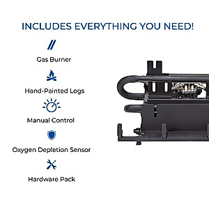 HearthSense VFL18M Dual Fuel Ventless Fireplace Logs Set with Manual Control, Use with Natural Gas or Liquid Propane, 30000 BTU, Heats up to 1000 Sq. Ft, Brown, 18 Inches