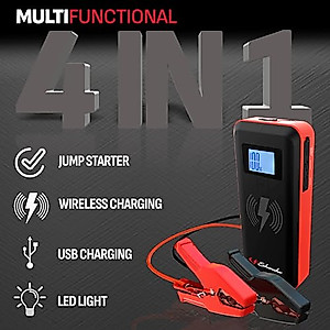 Schumacher Electric Lithium Jump Starter and Portable Power Pack SL1643, 4-in-1, 2000A, 12V, 10W wireless and 3A USB charging- works on cars, trucks, motorcycles, marine batteries, SUVs, and more
