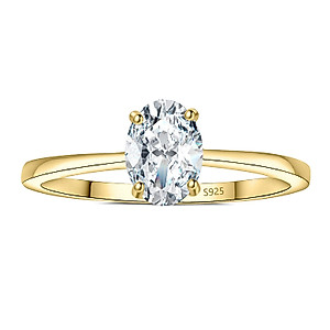 JewelryPalace Oval Cut 1ct Cubic Zirconia Engagement Rings for Women, 14K Yellow Gold Plated 925 Sterling Silver Promise Ring for Her, Simulated Diamond Anniversary Wedding Ring Jewelry Sets 8