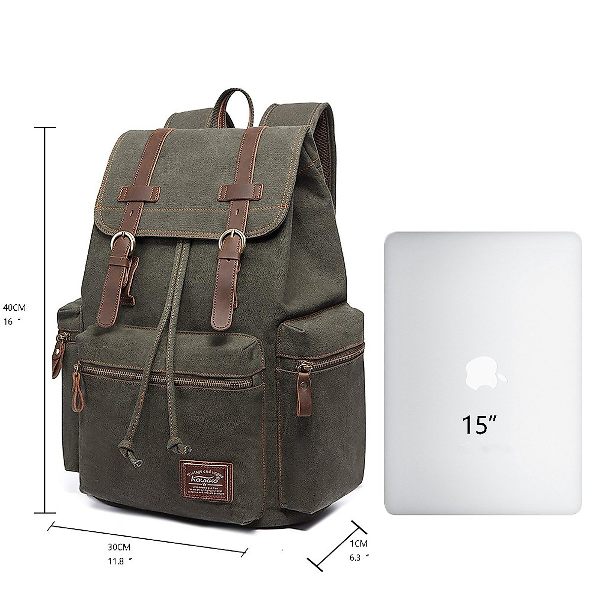 KAUKKO Vintage Casual Canvas and Leather Rucksack Backpack