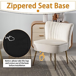 ABET Accent Chairs Set of 2, Velvet Armless Living Room Chairs with Tufted Wingback Thicken Cushion Gold Metal Legs, Comfy Upholstered Side Chairs Slipper Chairs Club Chairs for Bedroom, Beige