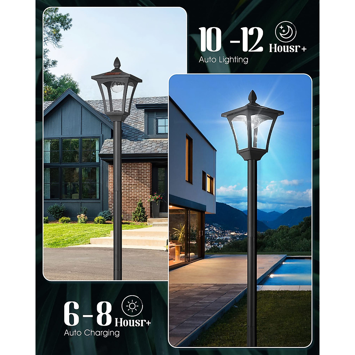 Seovix 70" Solar Lamp Post Lights Outdoor Waterproof IP65, Solar Lamp Posts Outdoor Lighting, LED Solar Pole Light for Garden, Lawn, Pathway, Driveway, 1-842-108
