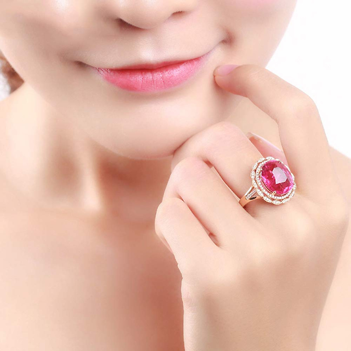 shiYsRL Exquisite Jewelry Ring Love Rings Luxury Women Faux Pigeon Blood Ruby Adjustable Finger Ring Wedding Jewelry Gift Wedding Band Best Gifts for Love with Valentine's Day - Rose Gold