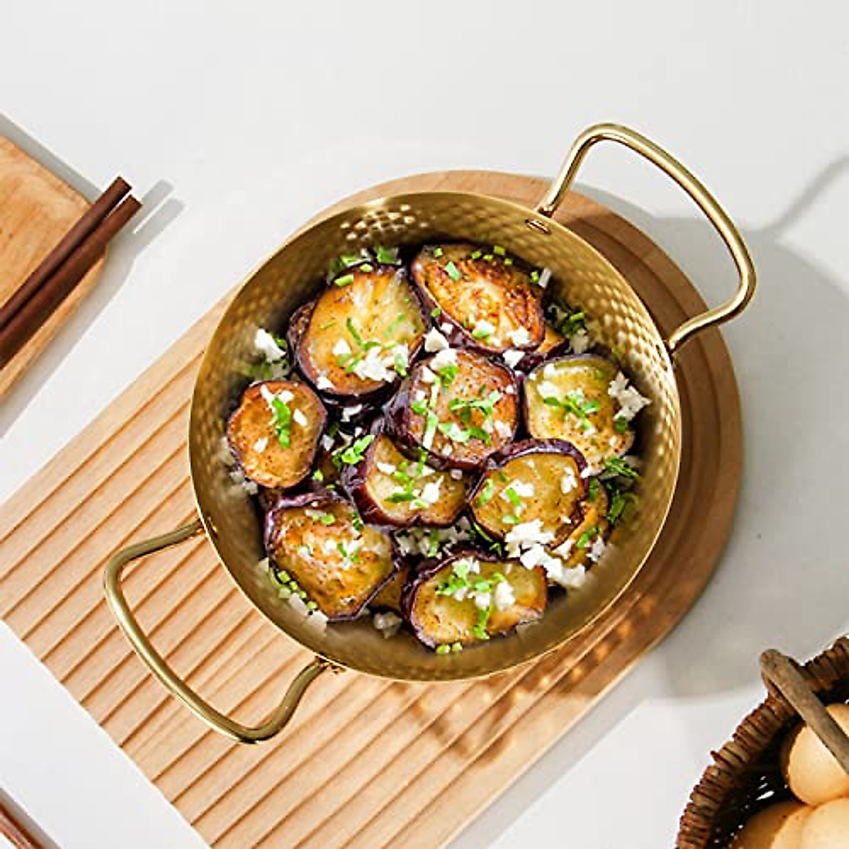 Stainless Steel Noodle Pot for Cooking with Double Handles, Hammered men Pot, Korean Ramen Cooking Pot for Kitchen, Nonstick Ramyun Cooker for Cooking Soup/Curry/Pasta/Stew (Gold)