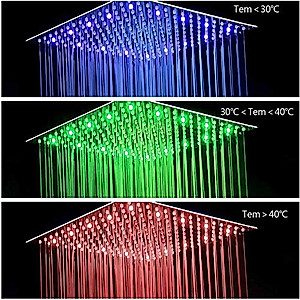 Suguword 16 Inch LED Square Rain Shower Head High Pressure Stainless Steel Bath Shower, Ultra Thin Rainfall Shower head with Silicone Nozzle and Powerful Spray Performance…