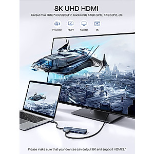 CableCreation 10 Feet 18 AWG Angled 2-Slot Non-Polarized Angle Power Cord Bundle with 8K HDMI USB C HUB, 5-in-1 USB-C Multiport Adapter, Dockteck USB Dock Dongle with 8K 30Hz/4K 120Hz/4K 60Hz HDMI,