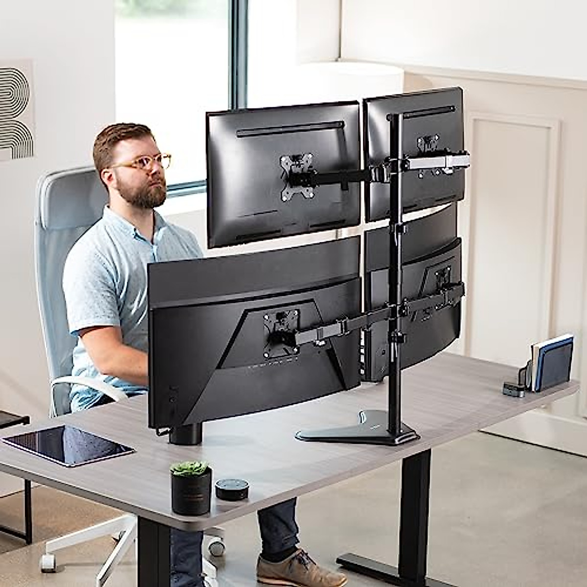 VIVO Quad 13 to 30 inch Monitor Free-Standing Mount, Fully Adjustable Desk Stand, Holds 4 Flat or Curved Display Screens, STAND-V004F