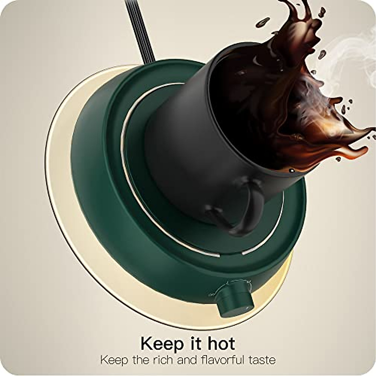 JEEMOO Mug Warmer, Electric Coffee Warmer for Desk/Home Use, Stepless Temperature Regulation (120℉-136℉), Candle Warmer Plate, 8-Hour Auto Shut Off (Forest Green)