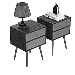 Majnesvon Nightstand End Side Table Nightstand with Storage Shelf Drawer and Shelf,21.50 inriches Wood Nightstand with 2-Drawers, Solid Wood Legs for Bedroom Furniture,(Dark Gray)