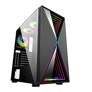 Bgears b-BlackWidow-RGB Black Gaming PC ATX case, Special Ripple effect Front Panel, Tempered Glass side. 2 x USB3.0, 3 x PWM 120mm ARGB Fans, Fan Controller with Remote, Support up to EATX board