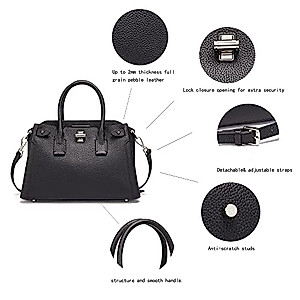 Leather Satchel Handbags For Women Medium Top Handle Shoulder Purse With Straps (Black)