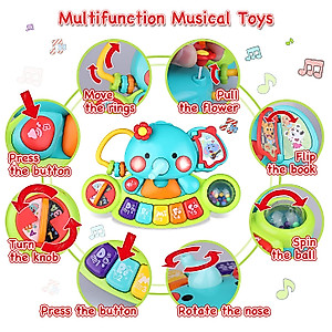 Kidpal Baby Musical Toys for 3 6 9 12 18 Months Boys & Grils, Elephant Music Keyboard Piano Toy for Infant Kids Toddler 1 2 Year Old, Educational Light Up Toy with Fine Motor, Gift for Newborn Baby1
