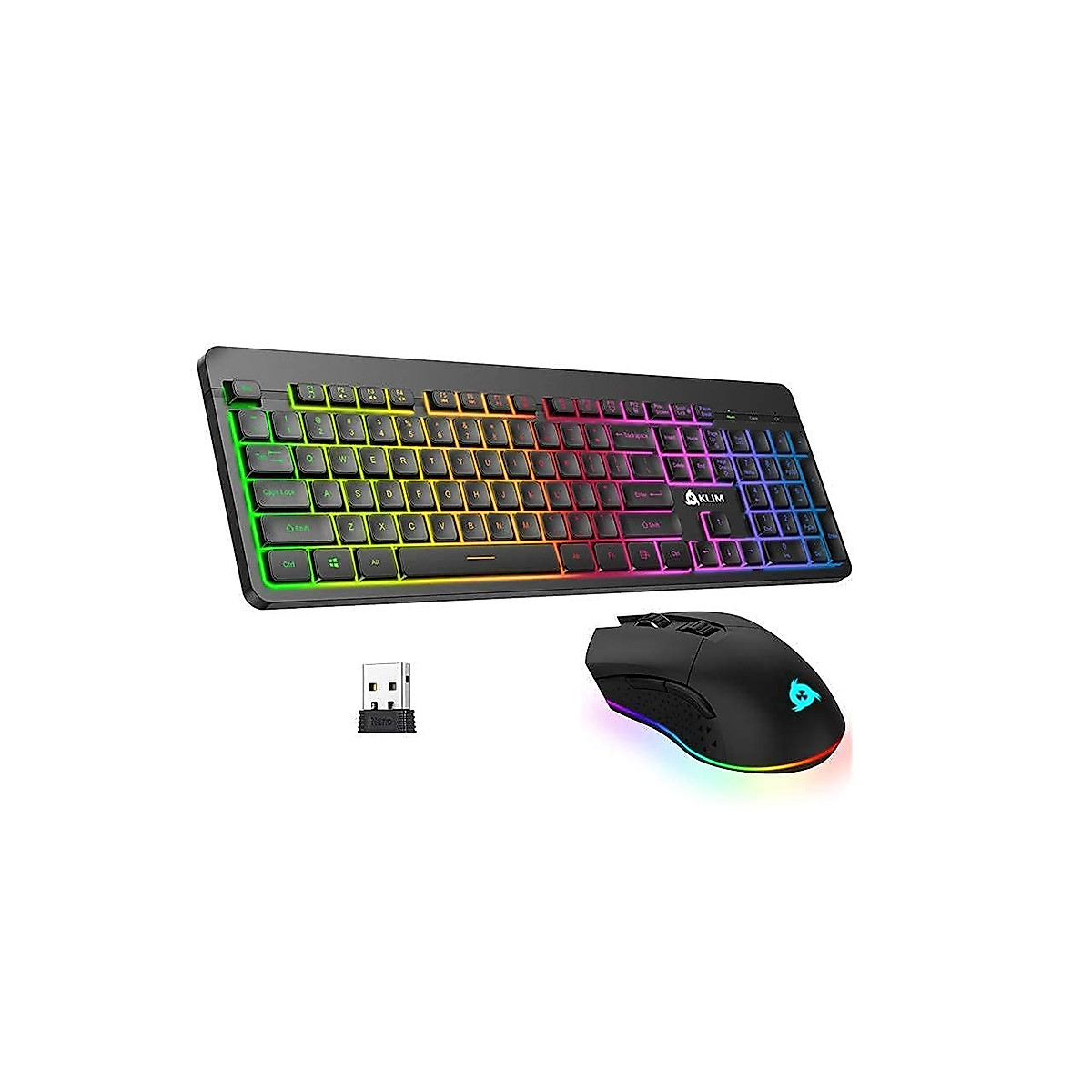 KLIM Wireless Bundle - RGB Mouse + Keyboard - Light v2 Wireless Gaming Keyboard + Blaze Wireless Gaming Mouse - Version New Version - Black
